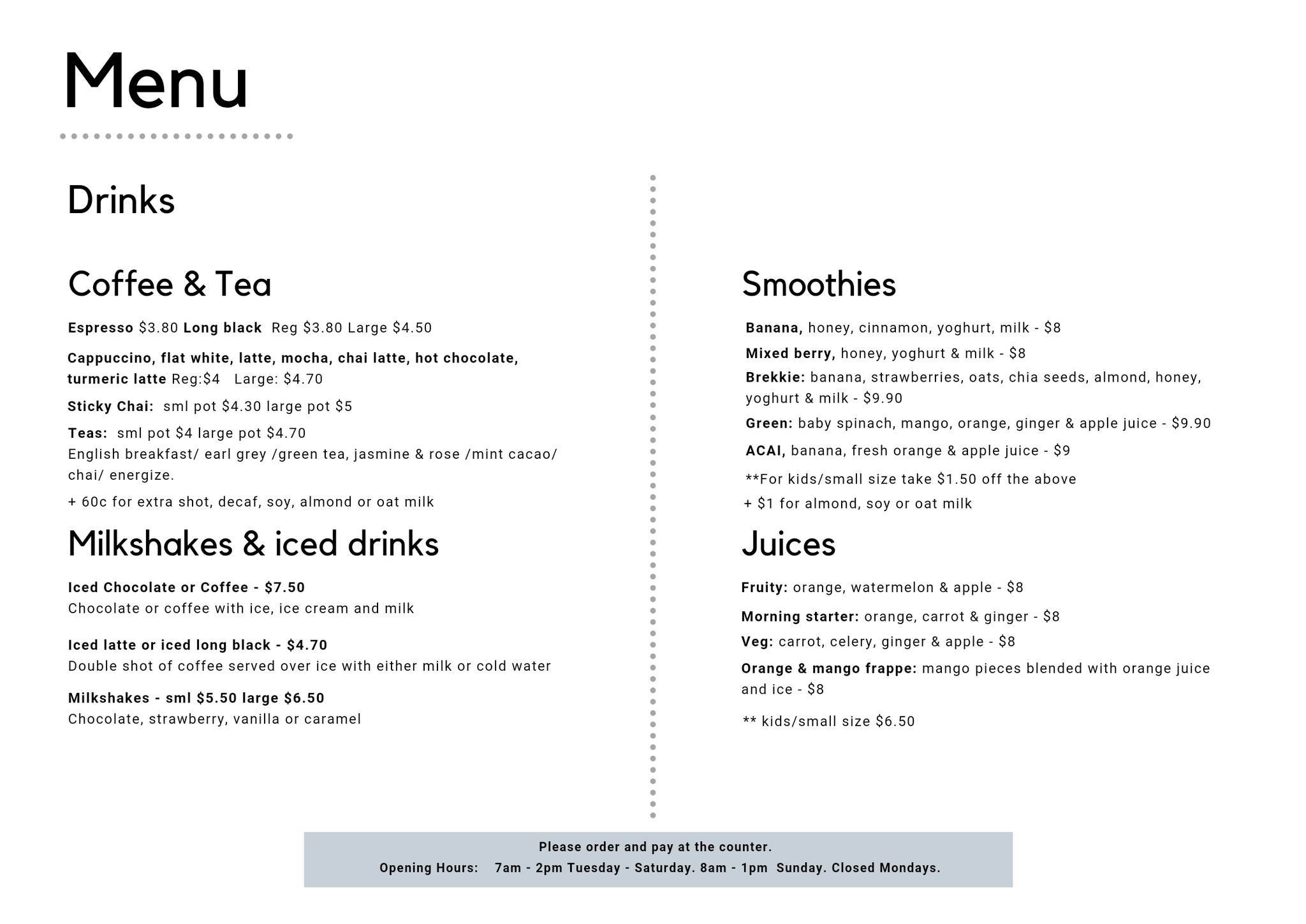 Menu at Odd Mug Cafe, Cromer