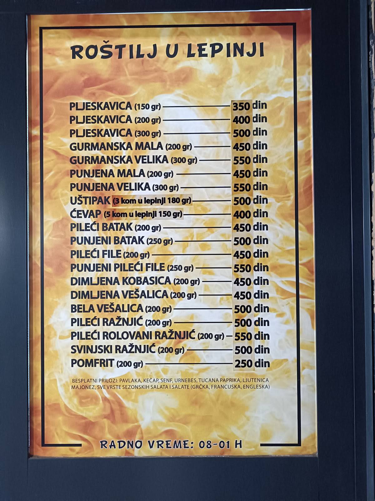 Menu at Ognjište Veternik - Roštilj iz Leskovac restaurant, Veternik
