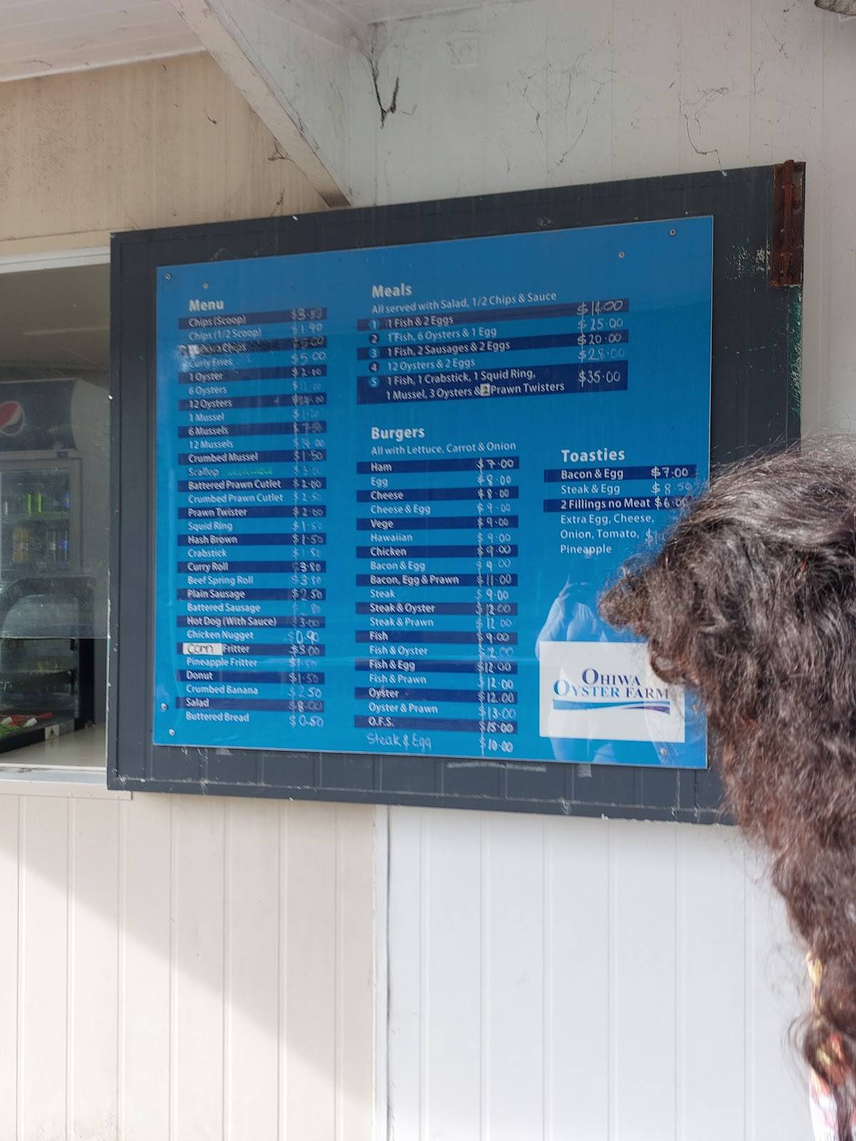 Menu at Ohiwa Oyster Farm restaurant, Ohope