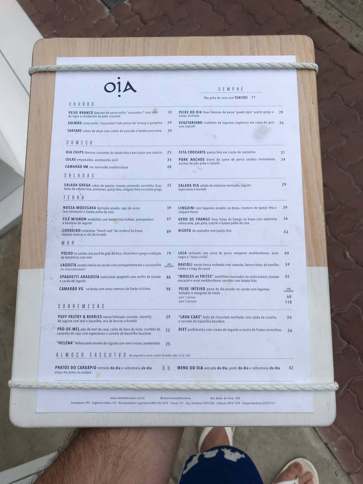 Menu em Oia Cozinha Mediterrânea restaurante, Rio de Janeiro