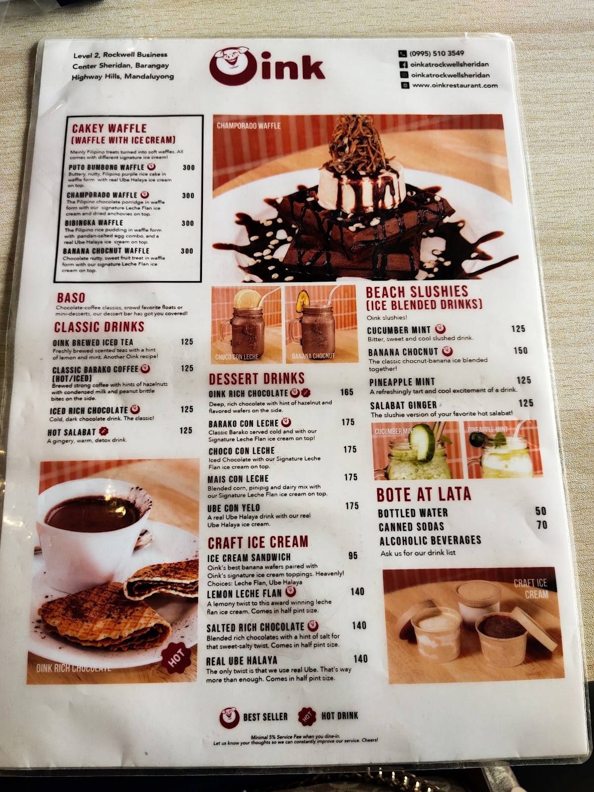 Menu at Oink at Rockwell Sheridan restaurant, Mandaluyong