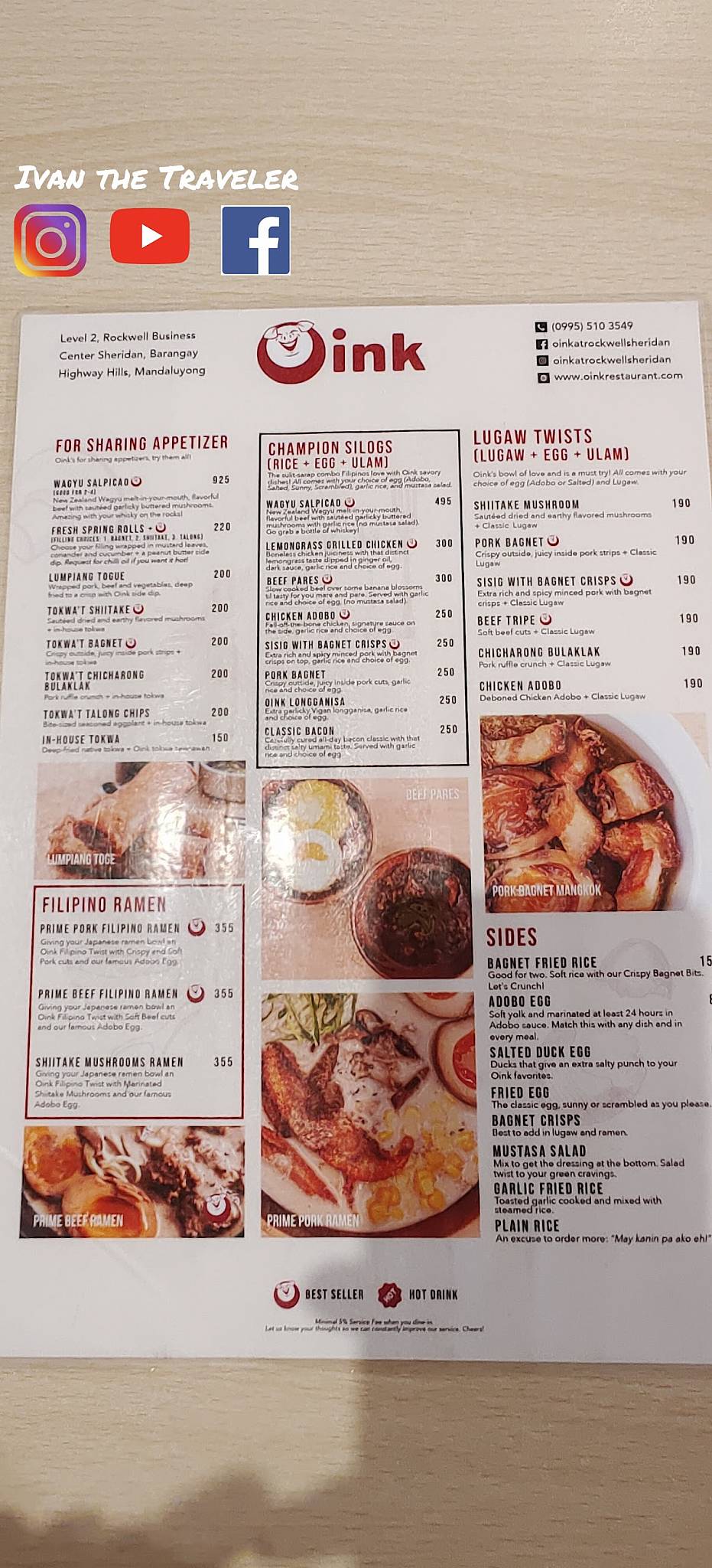 Menu at Oink at Rockwell Sheridan restaurant, Mandaluyong