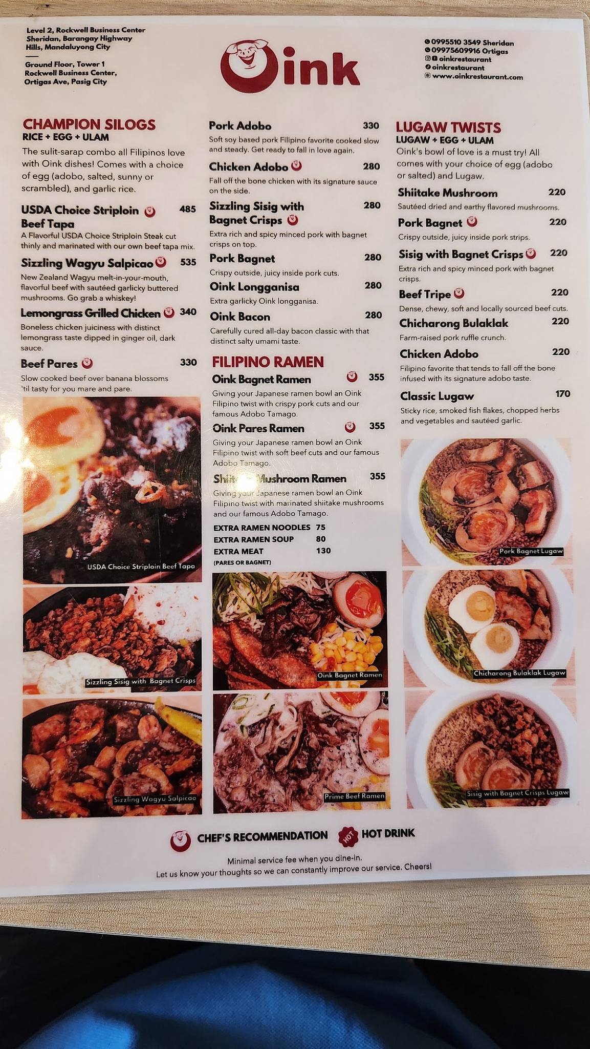 Menu at Oink at Rockwell Sheridan restaurant, Mandaluyong