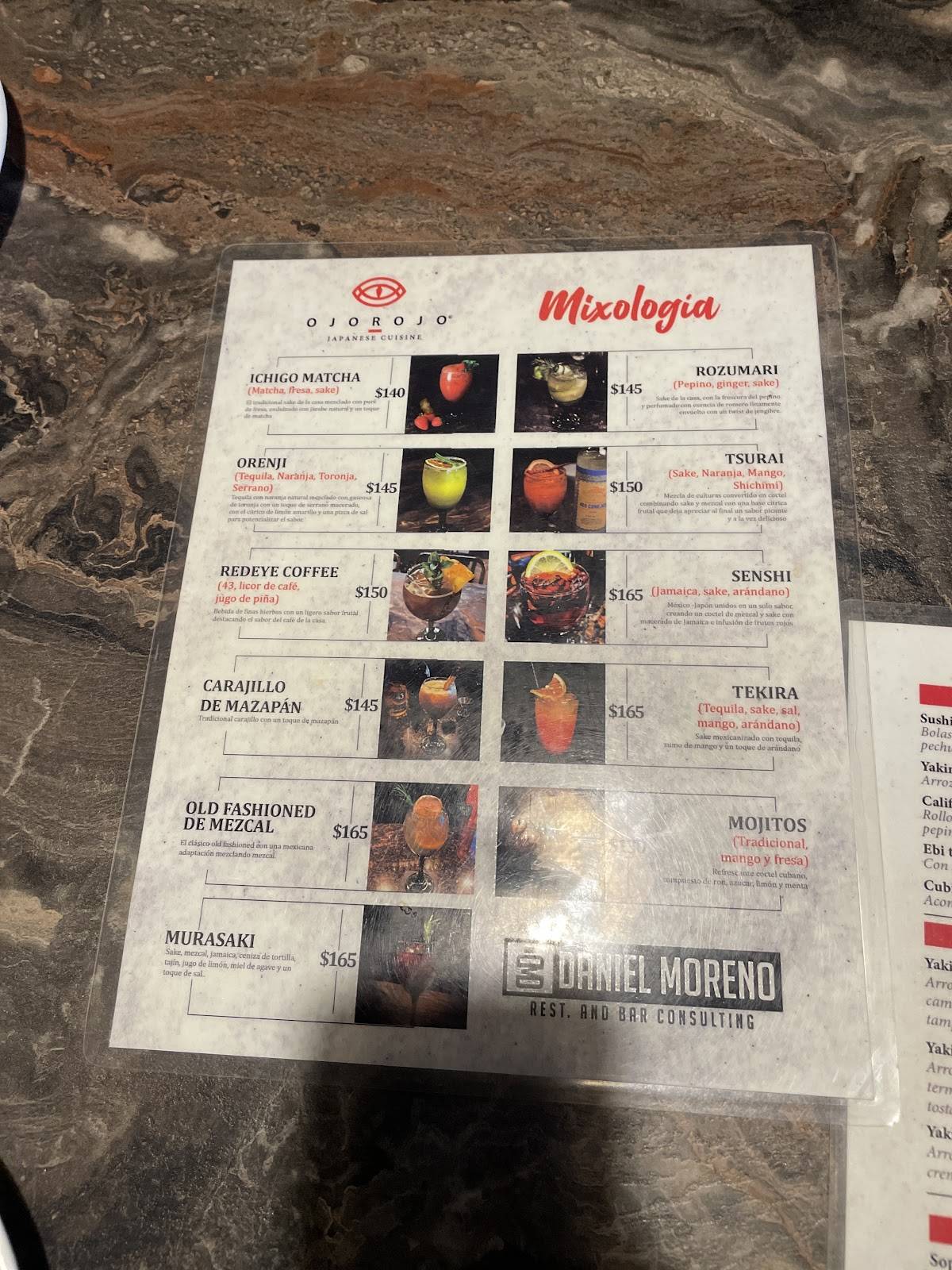 Menu at Ojo Rojo Japanese Cuisine restaurant, Mexicali
