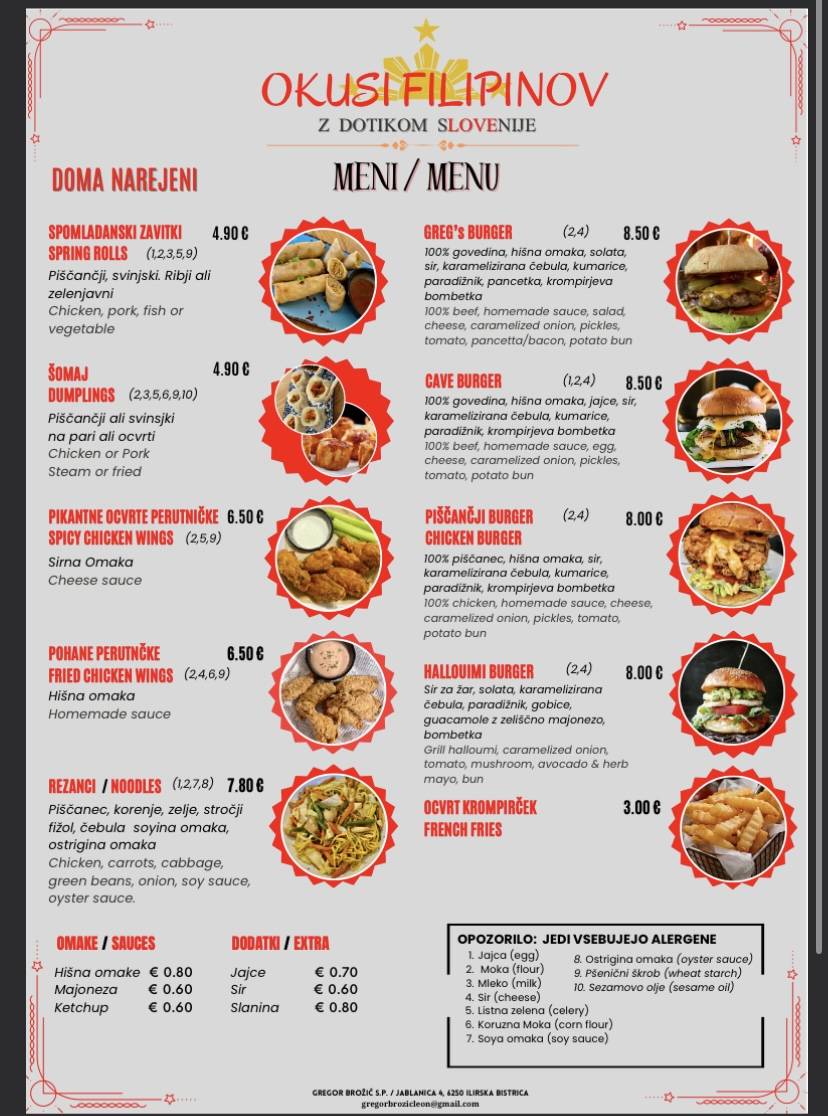 Carta del restaurante Okusi Filipinov (Taste of Philippines), Postoina
