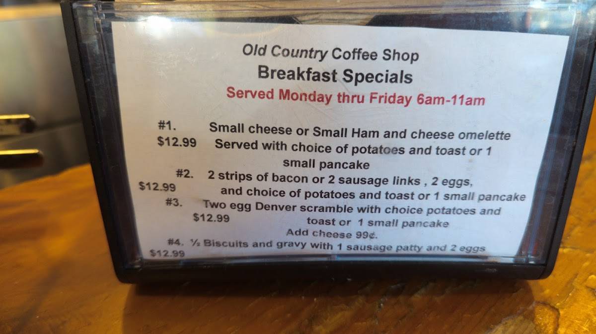 Menu at Old Country Coffee Shop restaurant, Running Springs