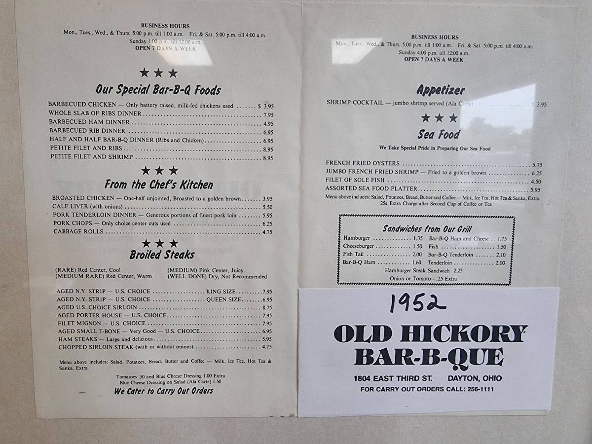 Menu at Old Hickory Bar-B-Q Carryout, Dayton, 241 Woodman Dr