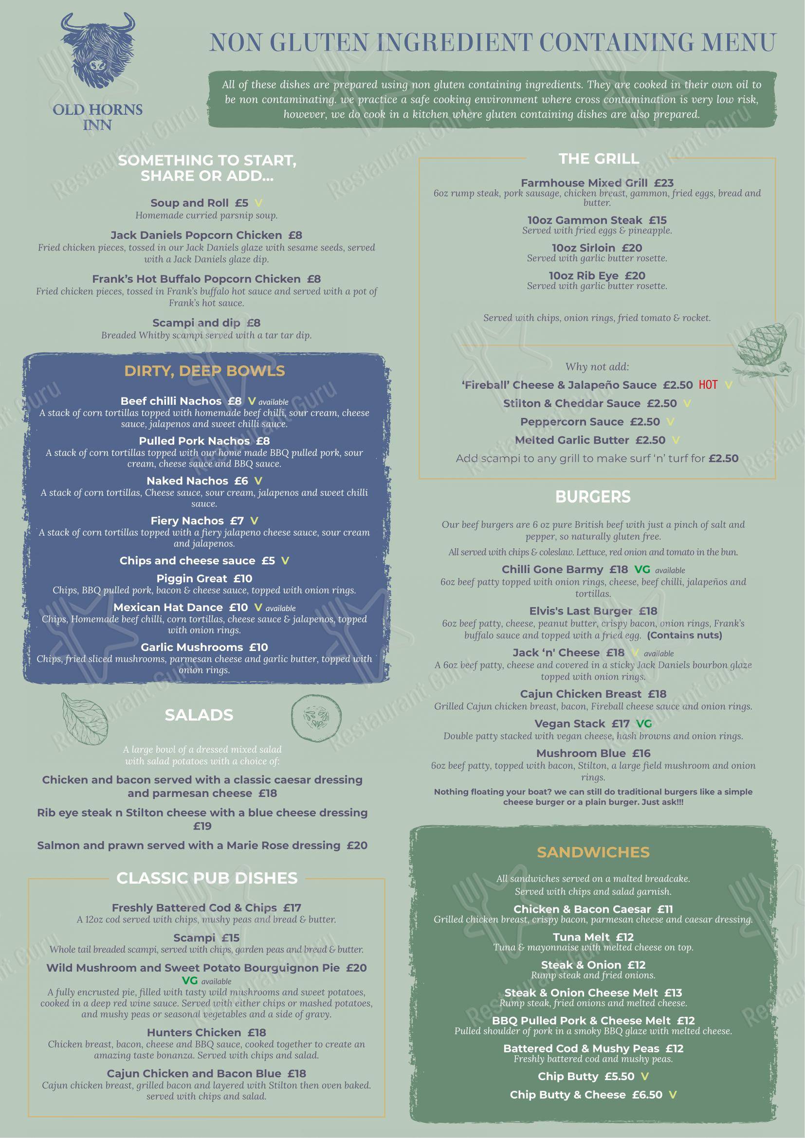 Menu at Old Horns Inn pub & bar, Sheffield