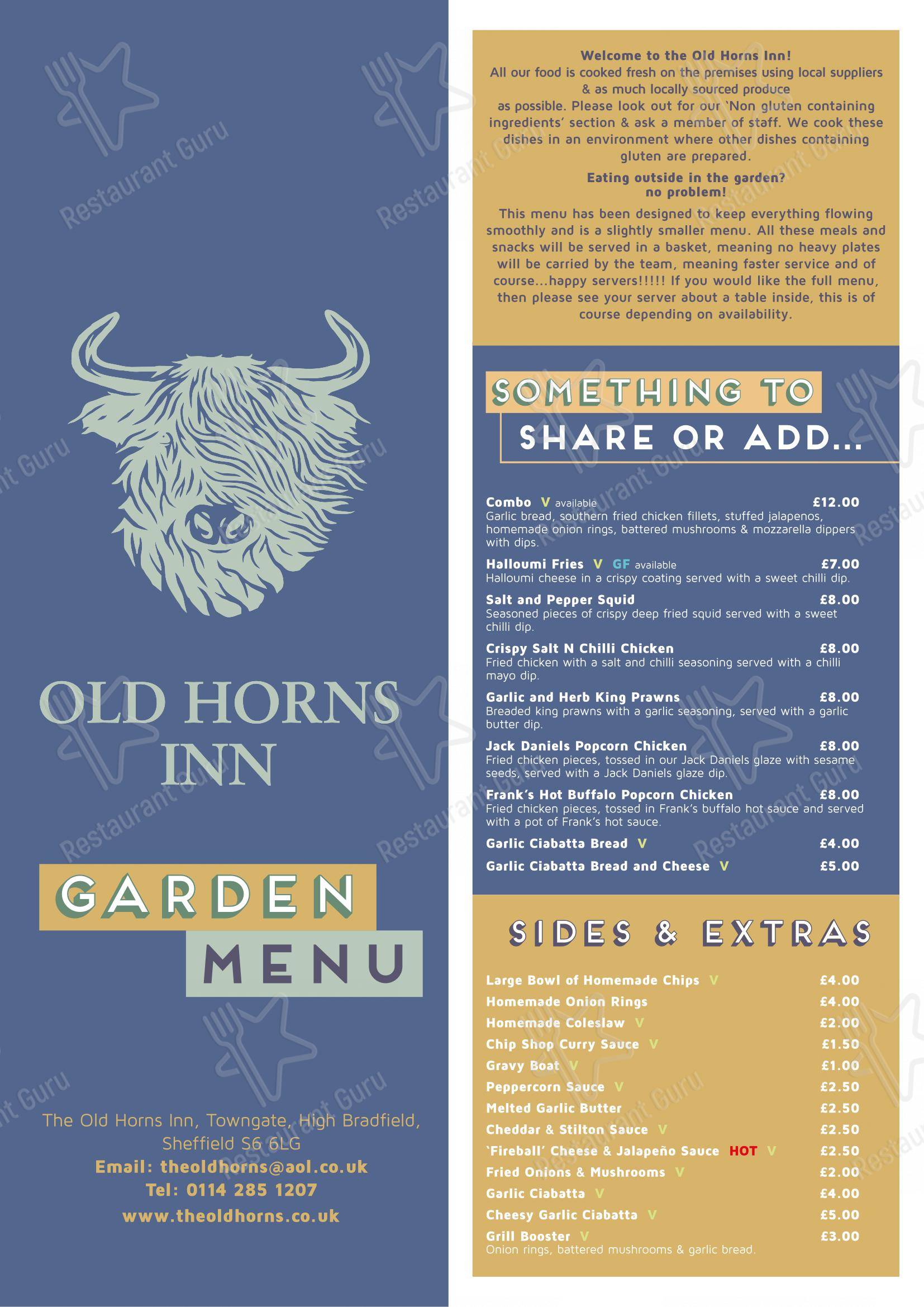 Menu at Old Horns Inn pub & bar, Sheffield