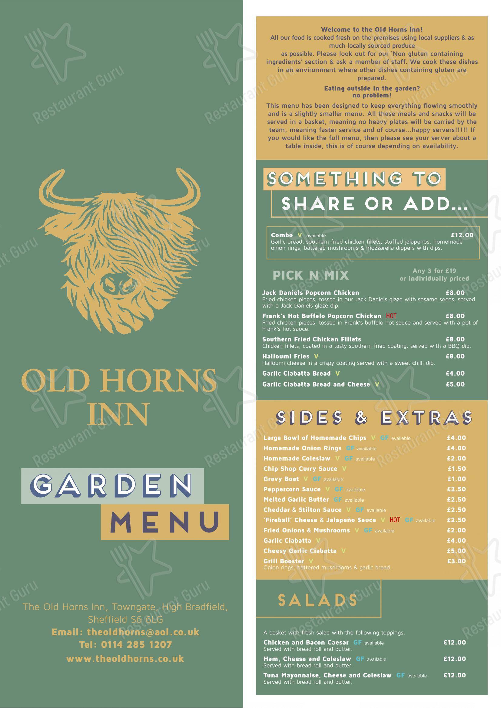 Menu at Old Horns Inn pub & bar, Sheffield