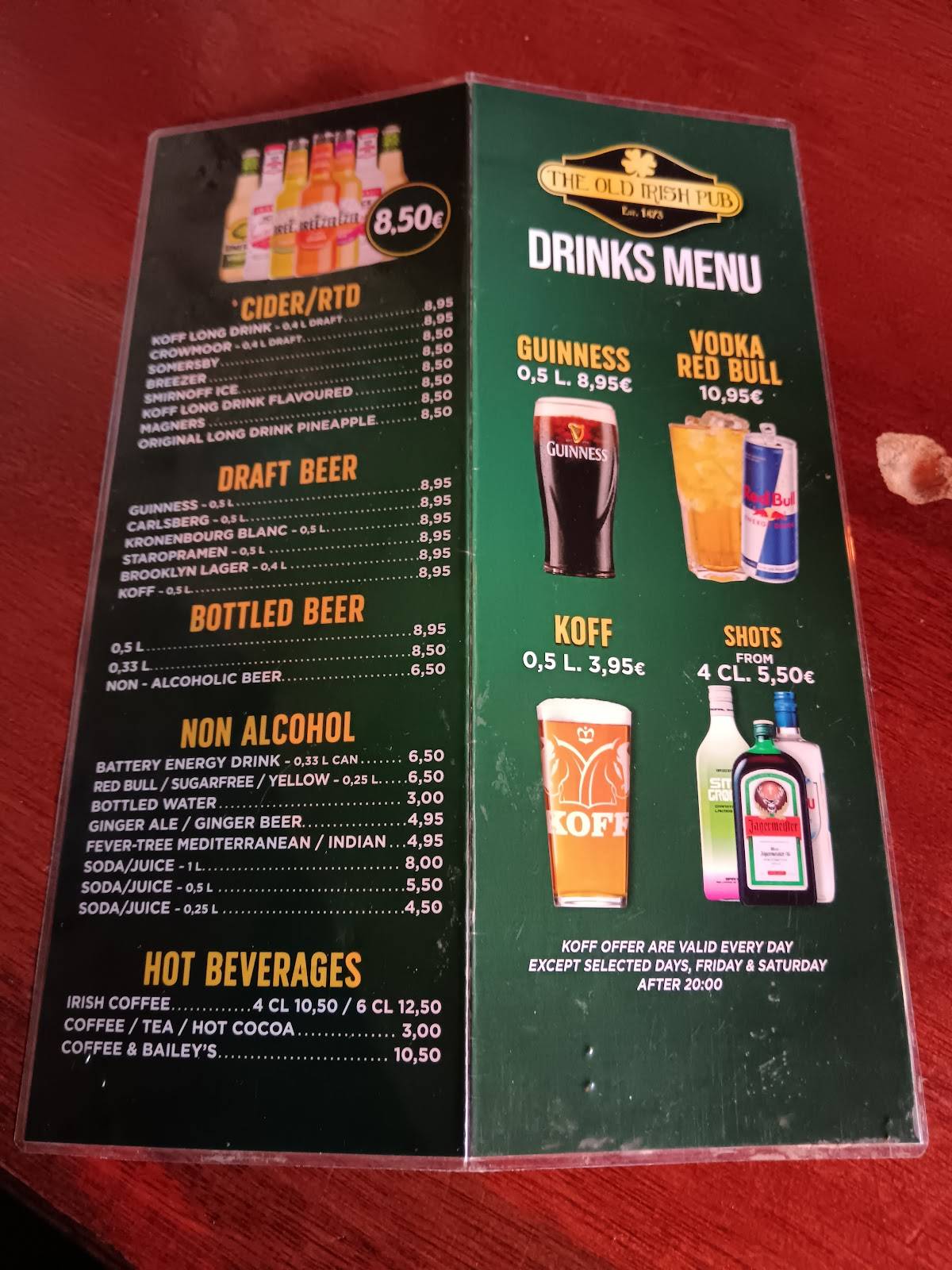 Menu at Old Irish Pub - Helsinki, Helsinki