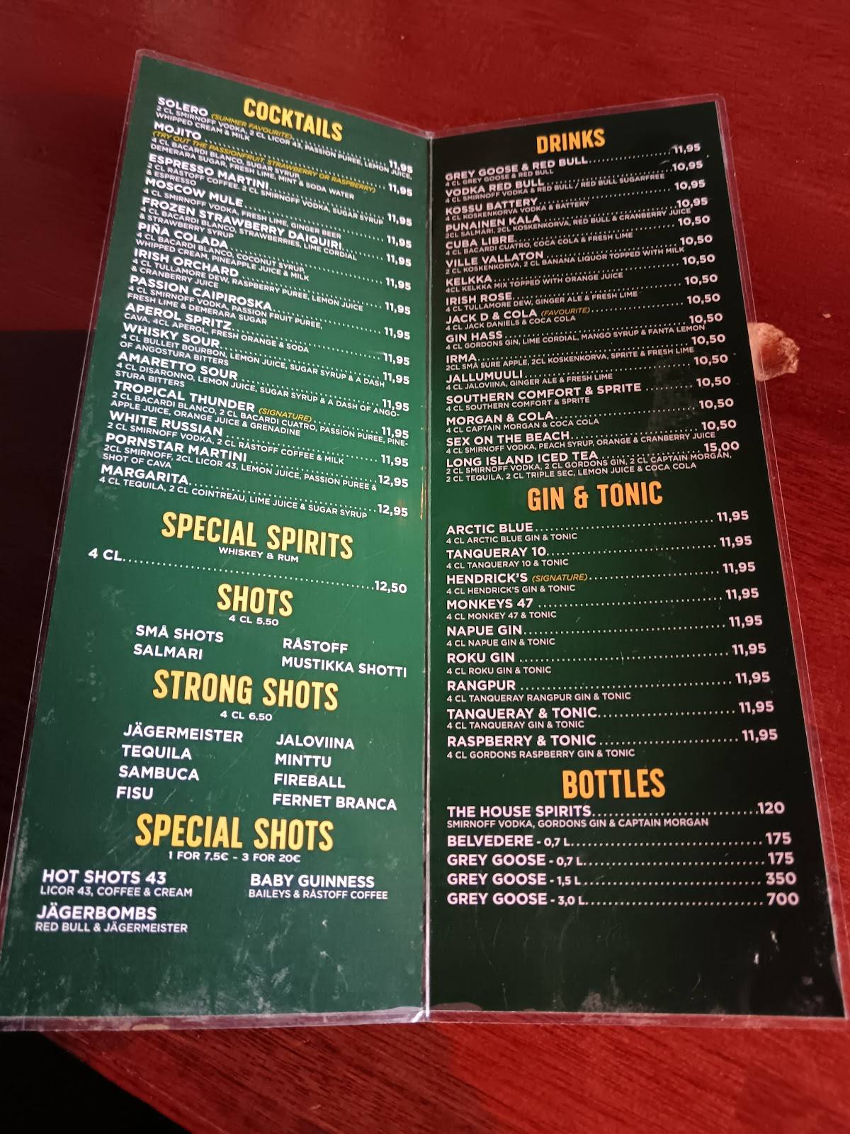 Menu at Old Irish Pub - Helsinki, Helsinki