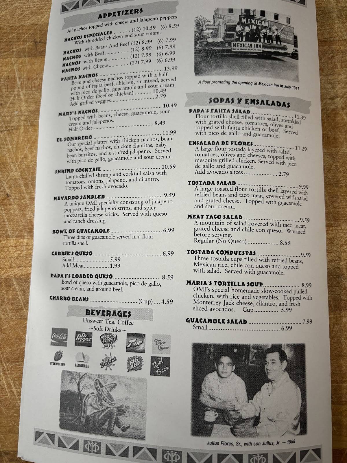 Menu at Old Mexican Inn Restaurant & Cantina, Corsicana