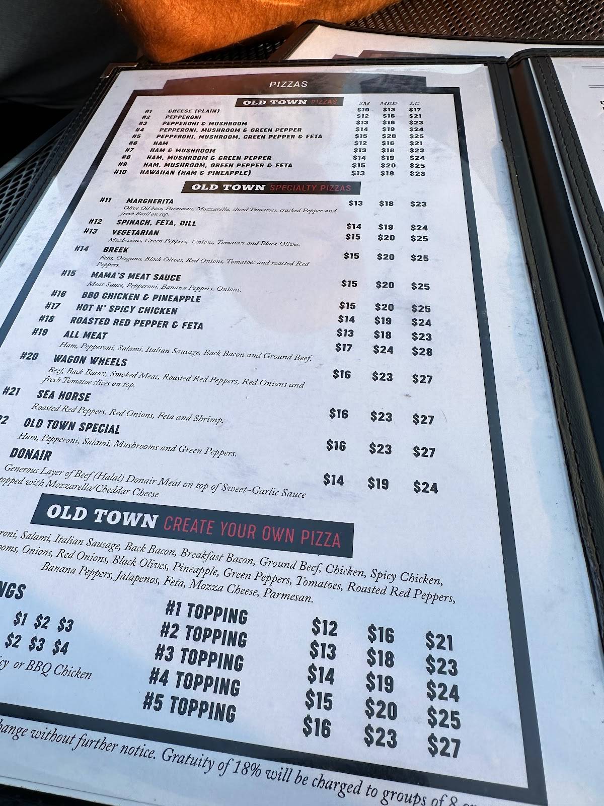 Menu at Old Town Pizza House Bar & Grill, Airdrie