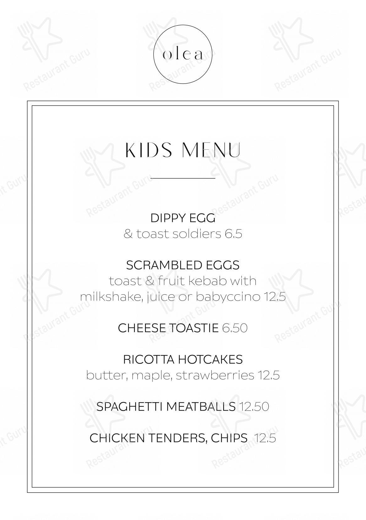 Menu at Olea Lindfield restaurant, Lindfield