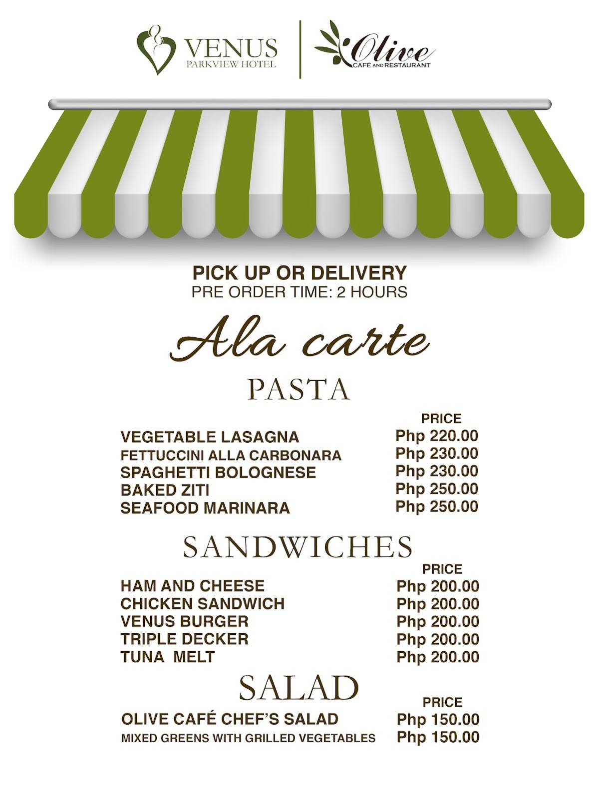 Menu at Olive Cafe and Restaurant, Baguio