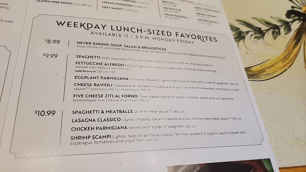 Menu at Olive Garden Italian Restaurant, Round Rock