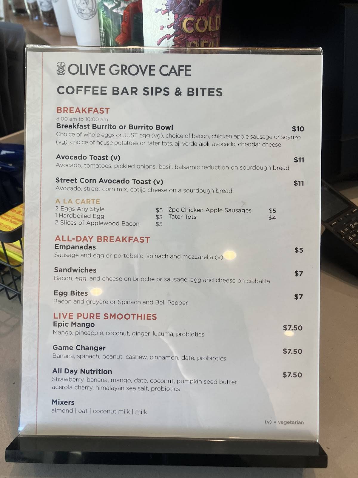 Menu at Olive Grove Cafe, Irvine