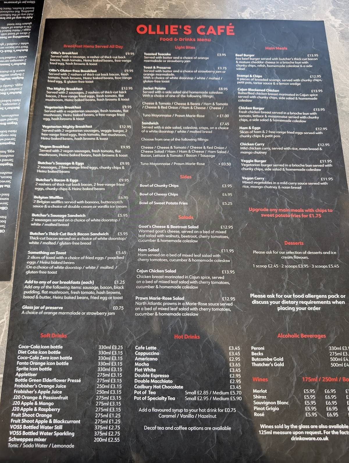 Menu at Ollie's Cafe, Brent Knoll