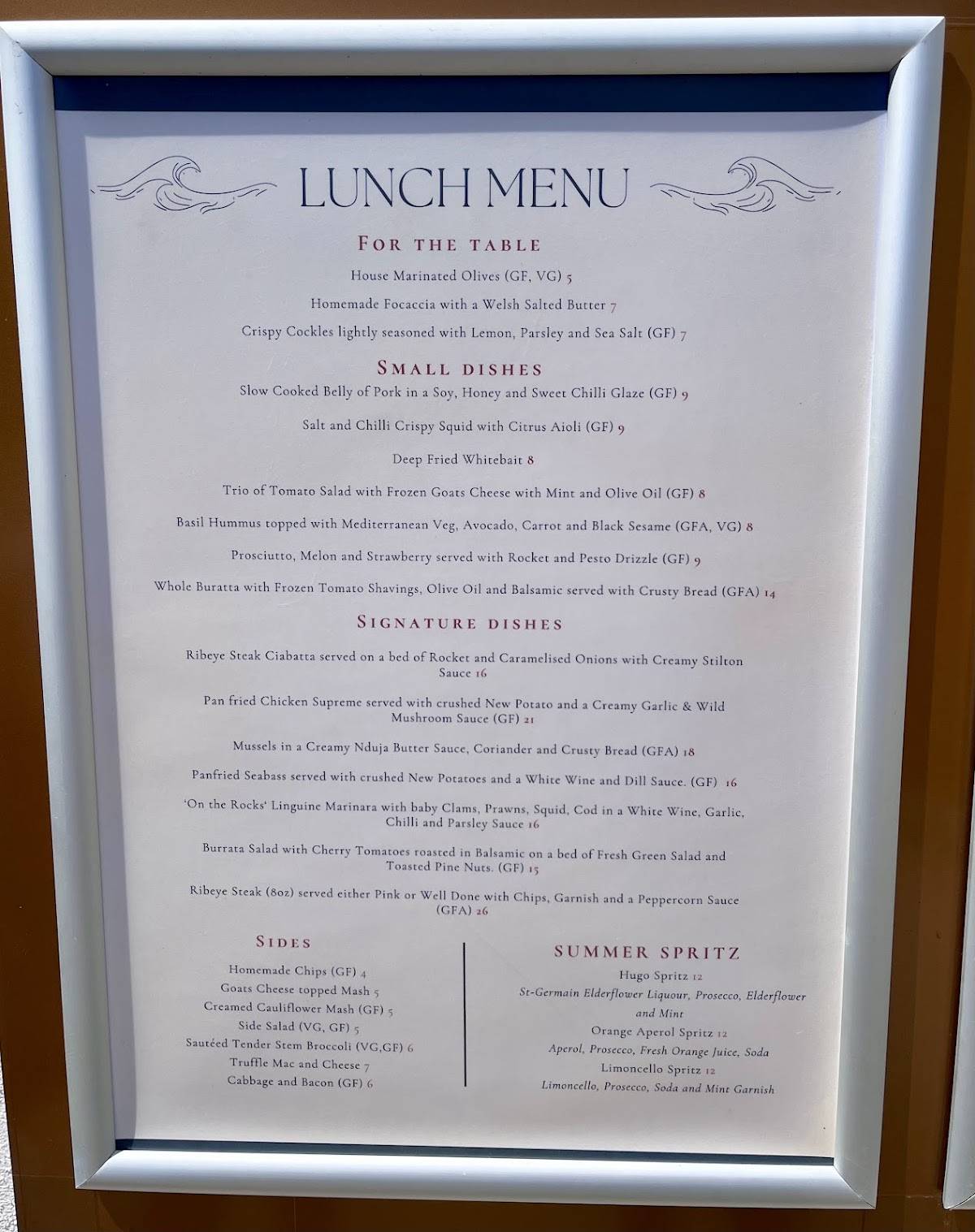 Menu at On The Rocks pub & bar, The Mumbles