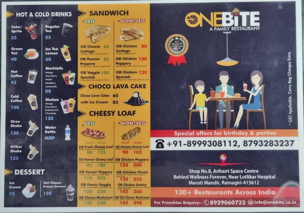 Menu at One Bite Cafe Ratnagiri, Ratnagiri