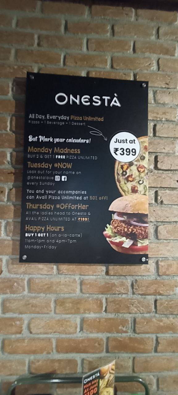 Menu at Onesta, Bengaluru, # 335