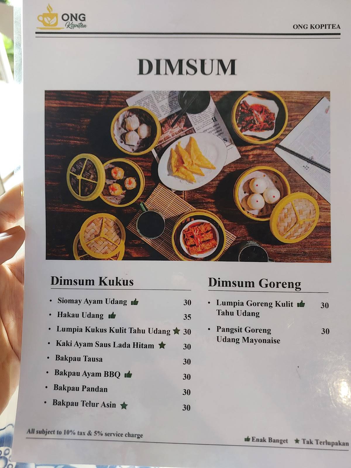 Menu at Ong Kopi Tea restaurant, Samarinda