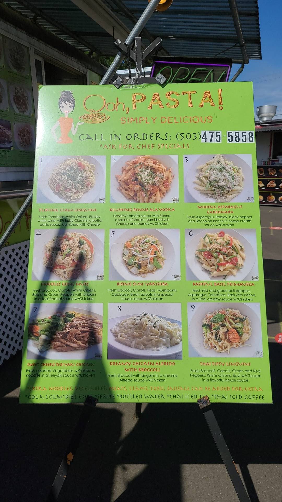 Menu at Ooh Pasta restaurant, Portland, SE 82nd Ave