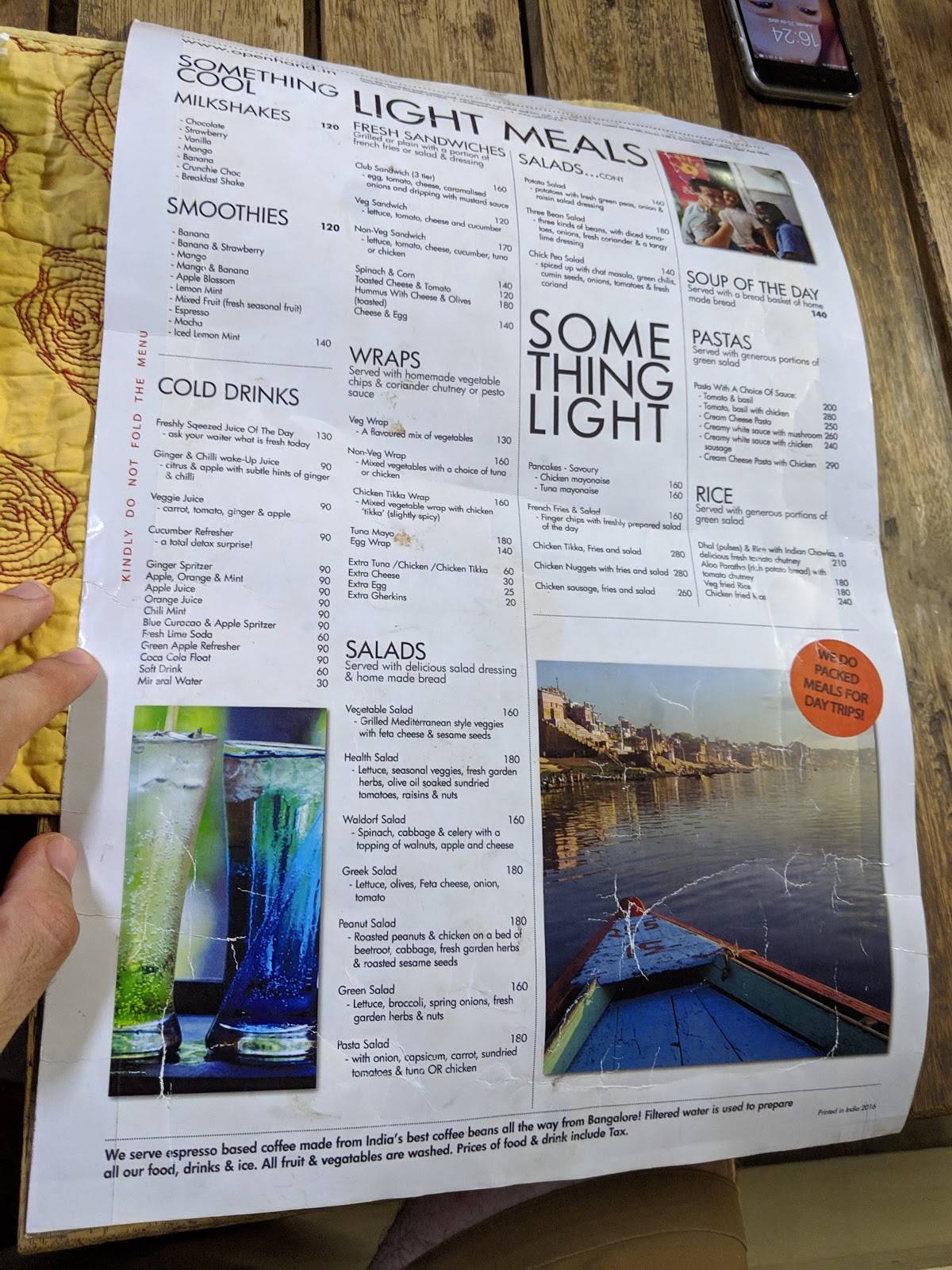 Menu at Open Hand Cafe & Shop Varanasi, Varanasi