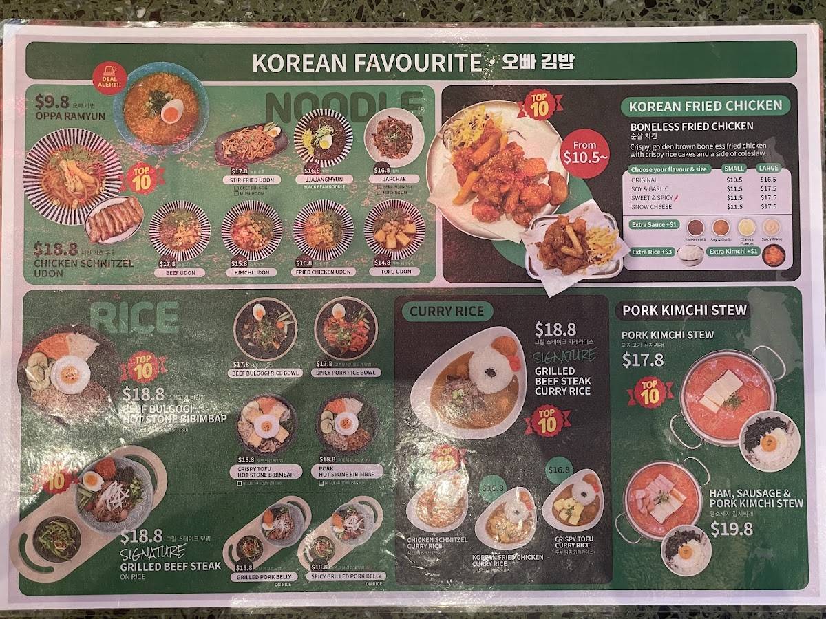 Menu at Oppa Kitchen restaurant, Melbourne