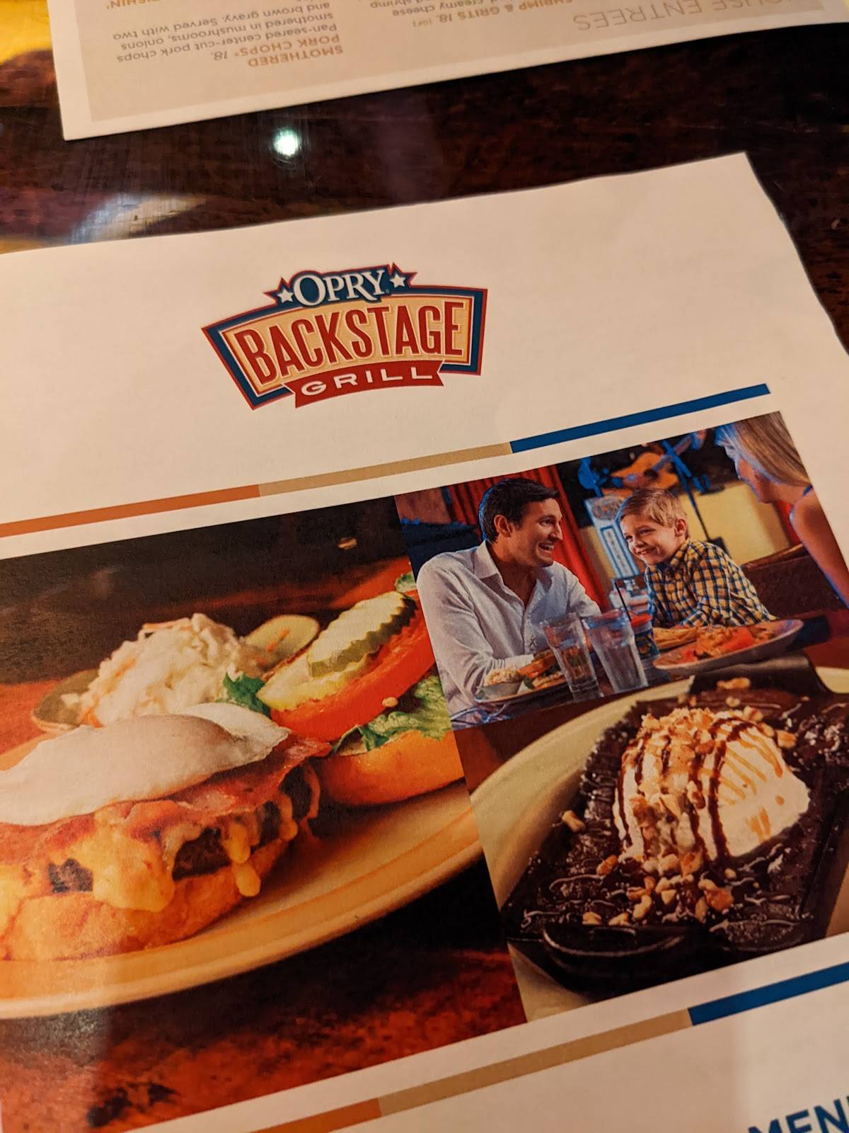 Menu at Opry Backstage Grill at The Inn at Opryland restaurant, Nashville