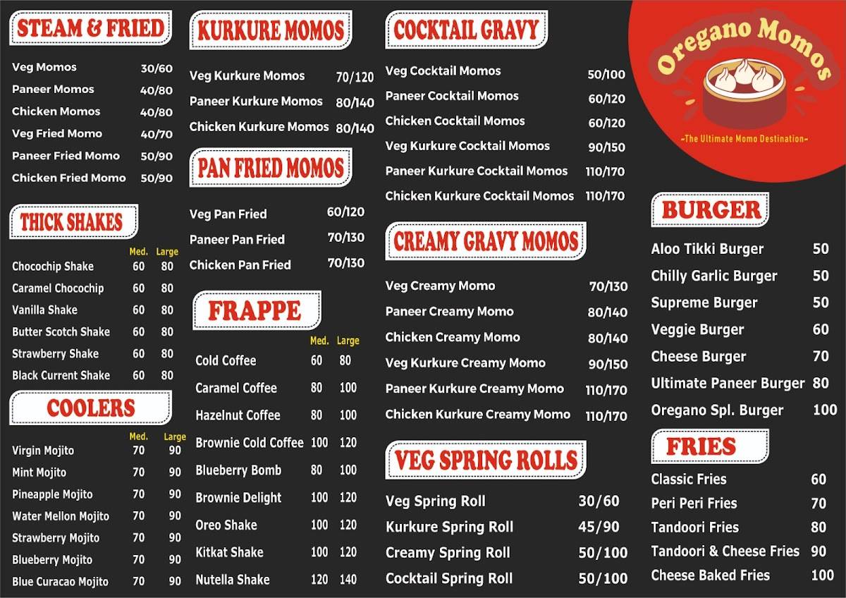 Menu at Oregano Momos, Delhi, 598/599