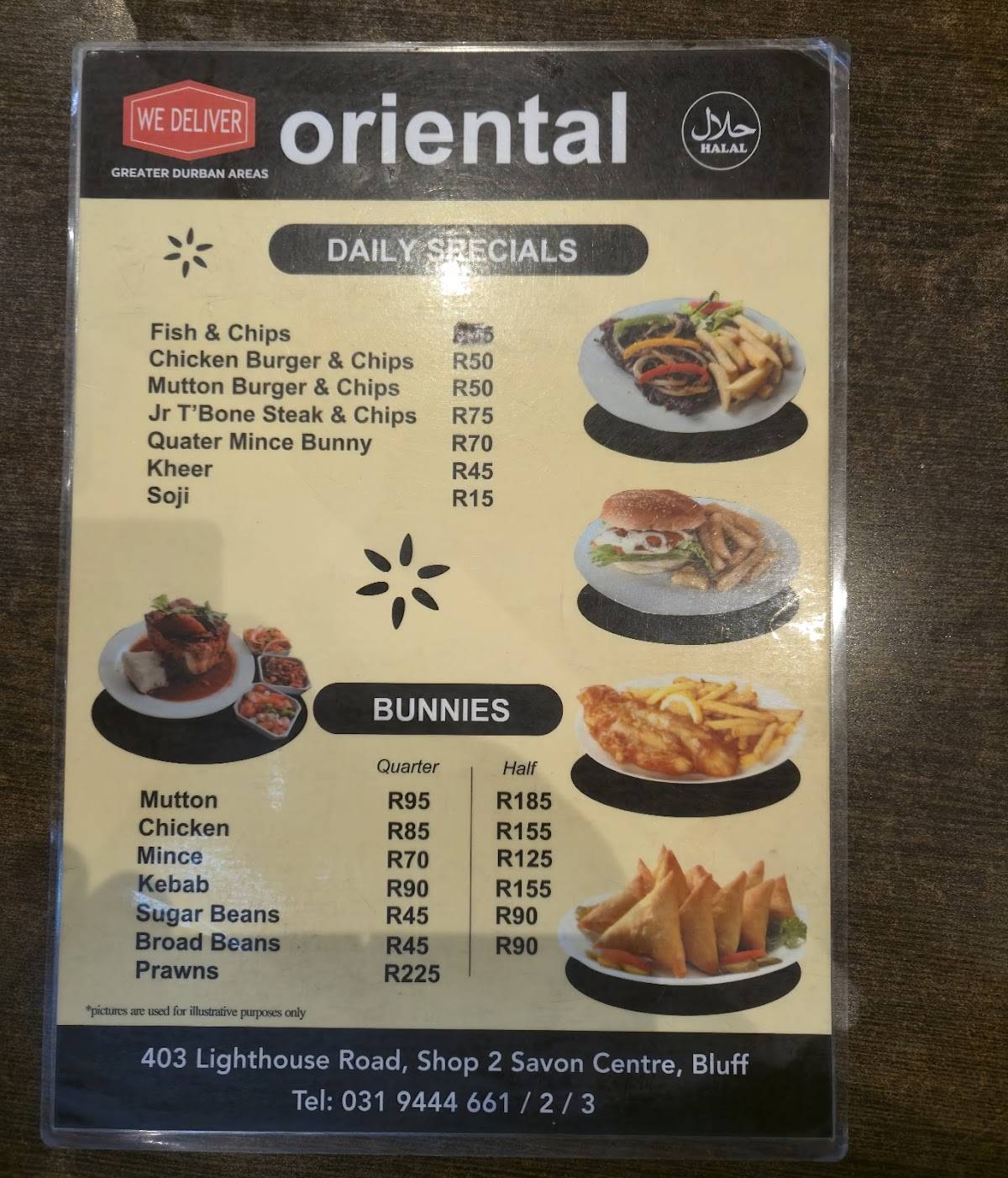 Menu at Orientals Bluff Restaurant, Durban