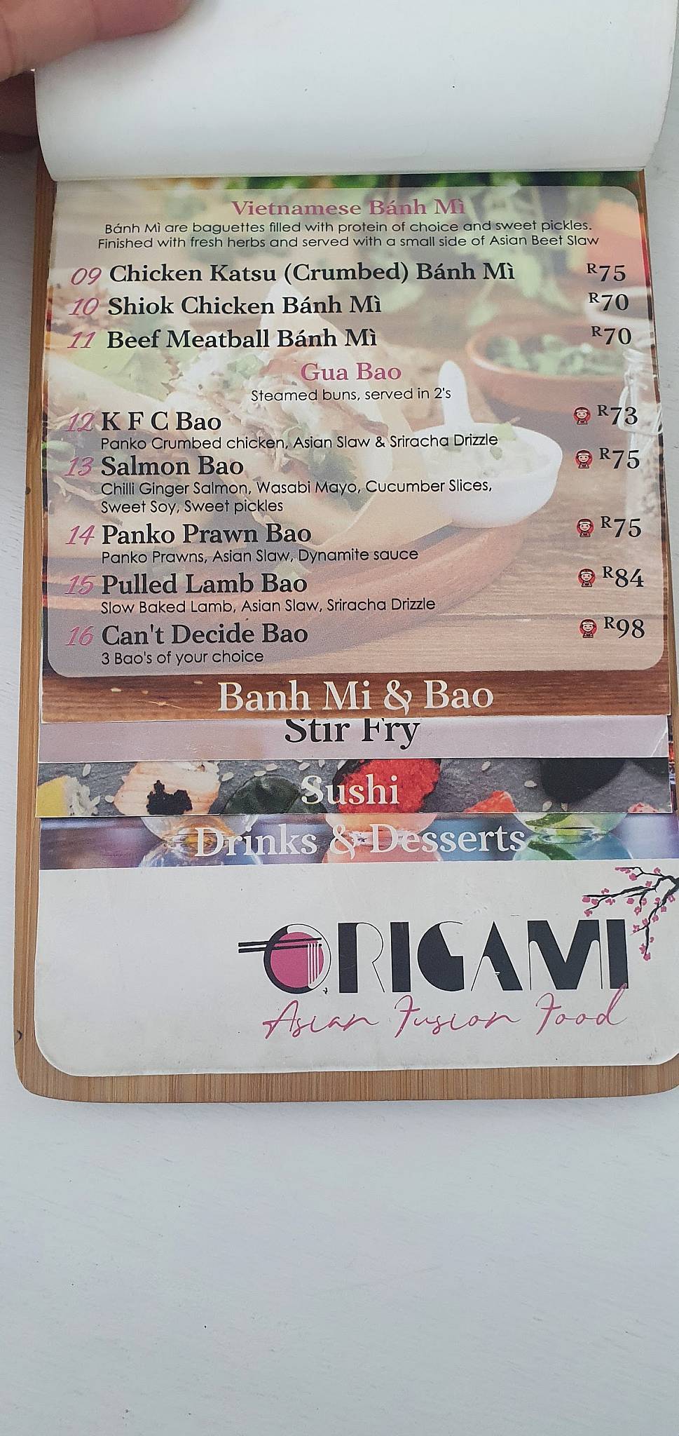 Carta del restaurante Origami Asian Fusion Food, Benoni