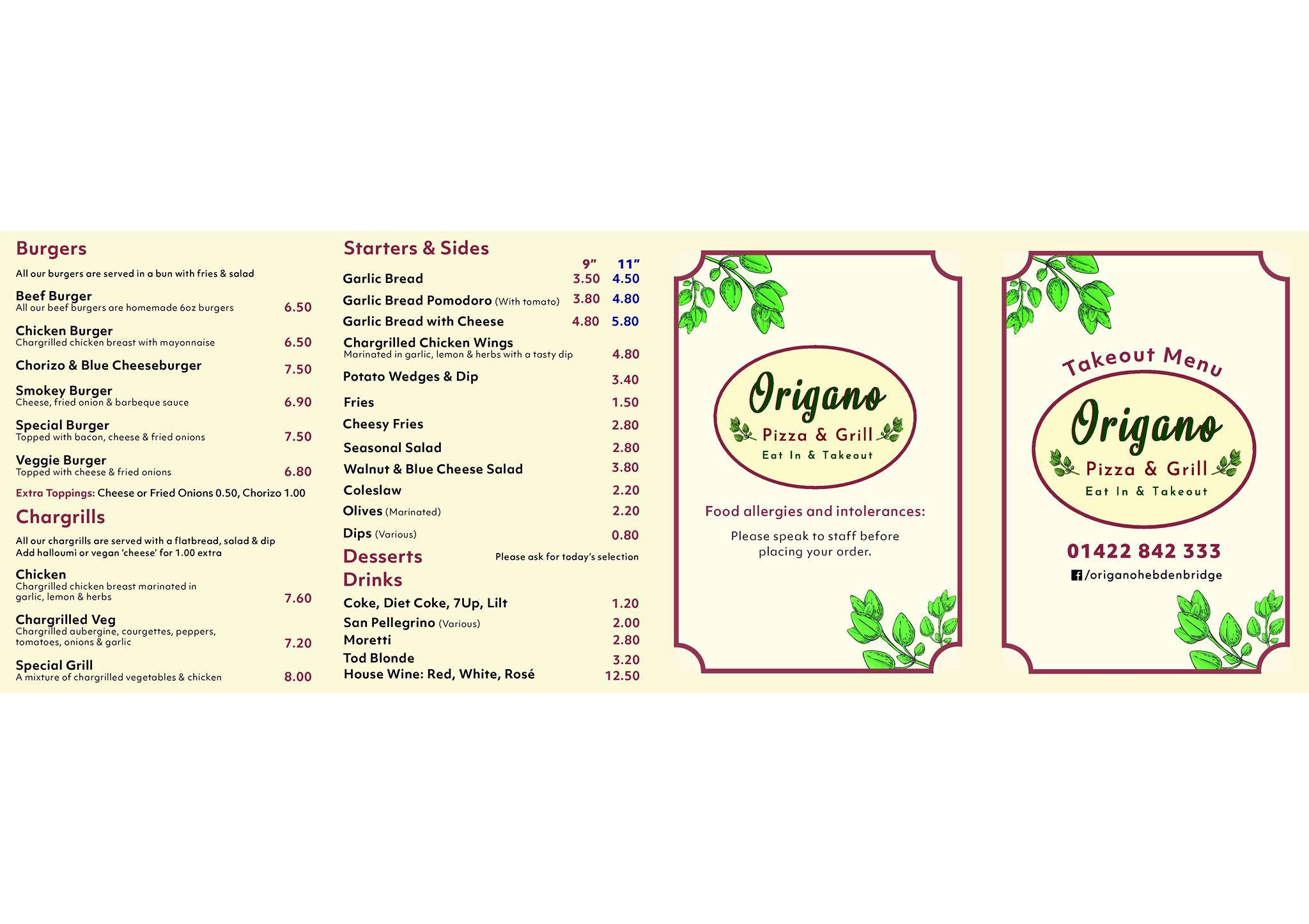 Menu at Origano Hebden Bridge restaurant, Hebden Bridge