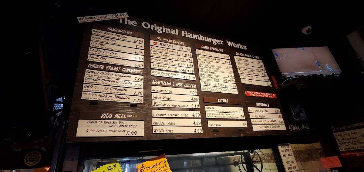 Menu at Original Hamburger Works pub & bar, Phoenix