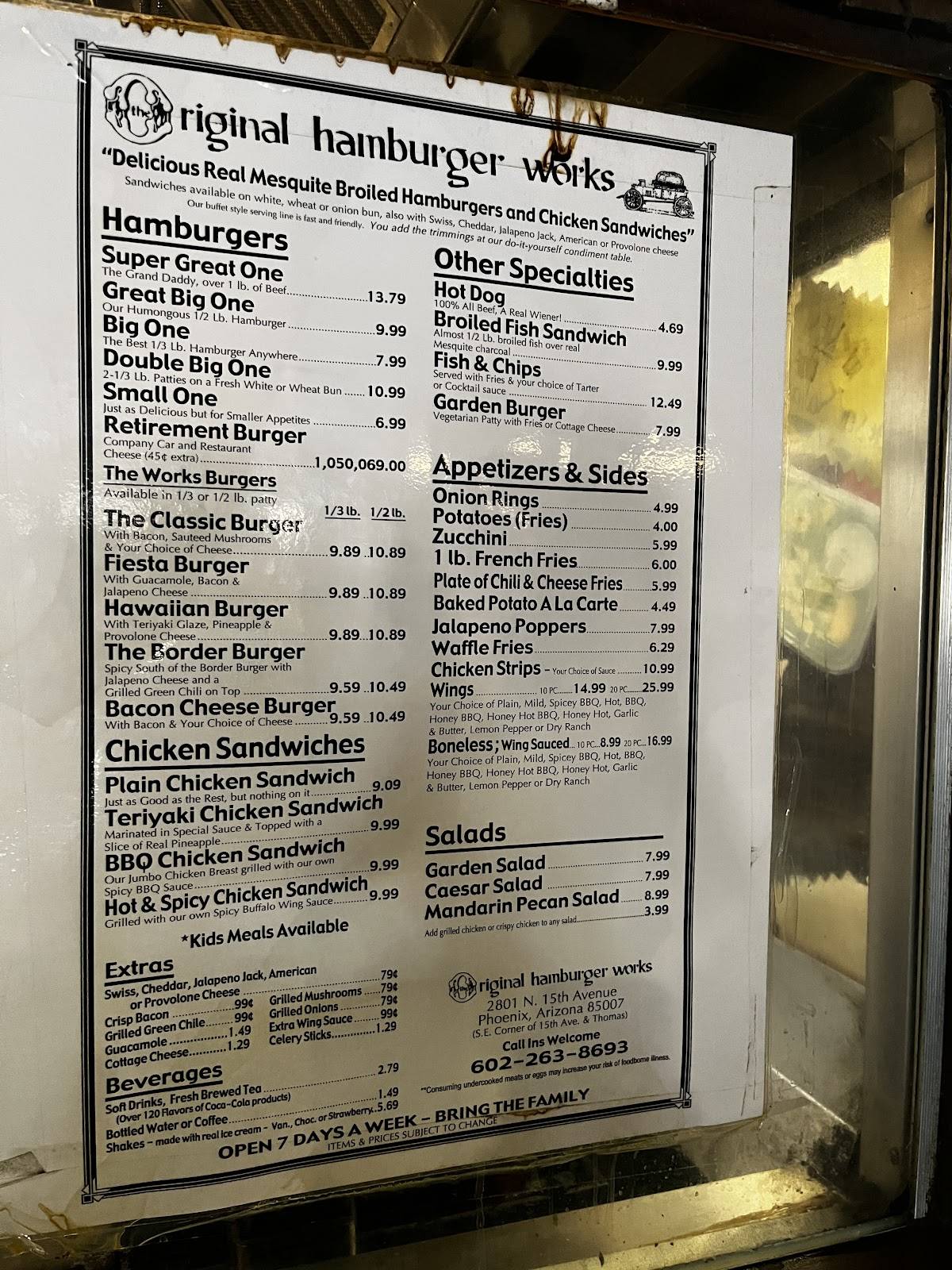 Menu at Original Hamburger Works pub & bar, Phoenix