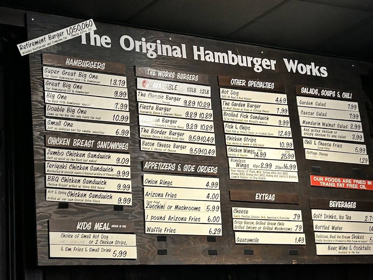 Menu at Original Hamburger Works pub & bar, Phoenix