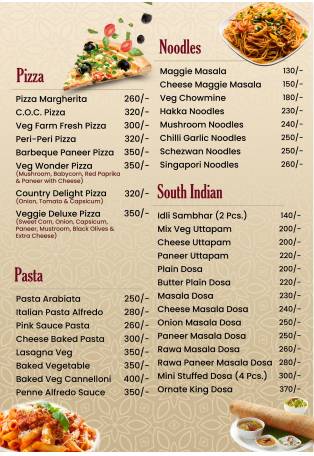 Menu at Ornate Restaurant-Banquet-Game Zone, Alwar