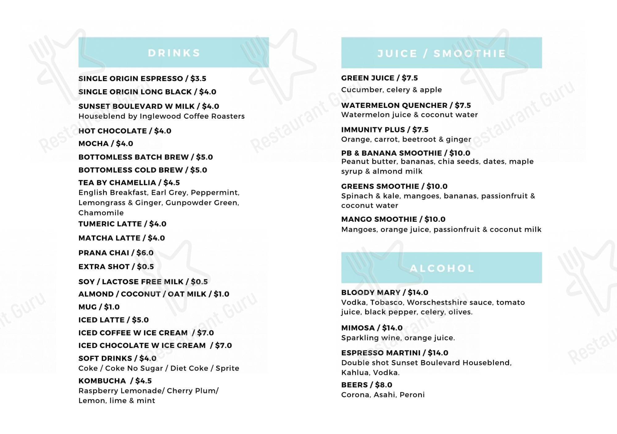 Menu at Oscar's Cafe & Bar, South Yarra