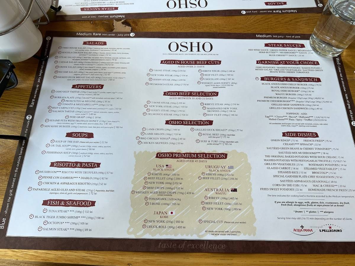 Menu at Osho, Bucharest