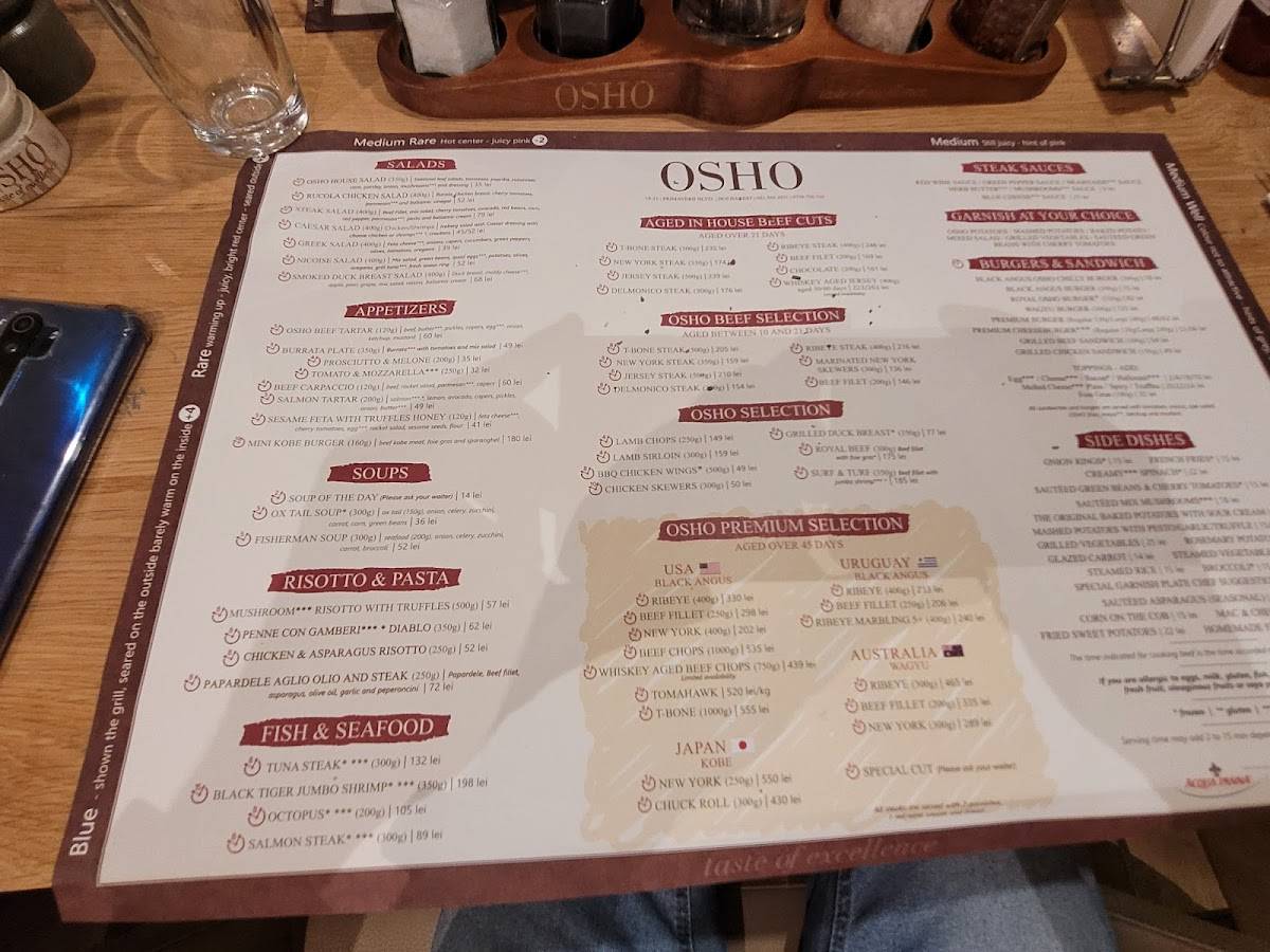 Menu at Osho, Bucharest