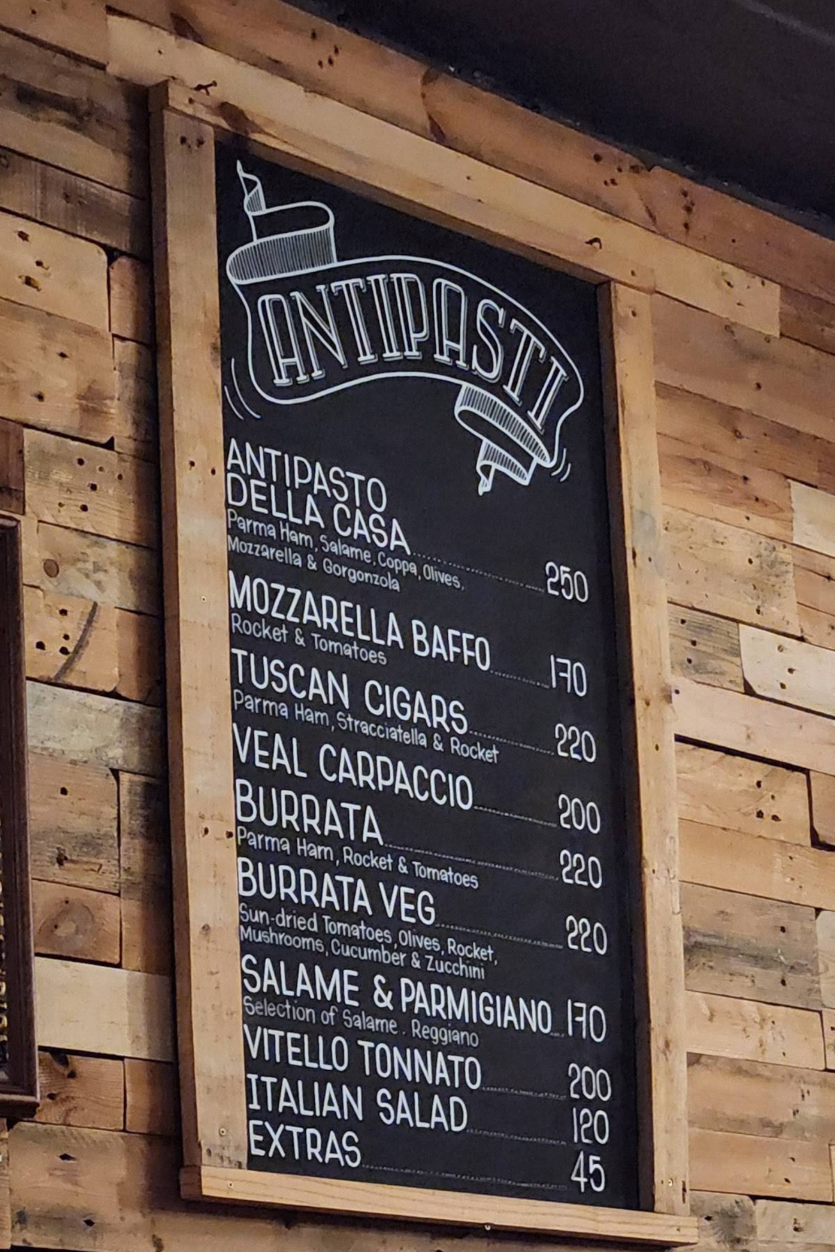 Menu at Osteria Tarantino restaurant, Cape Town