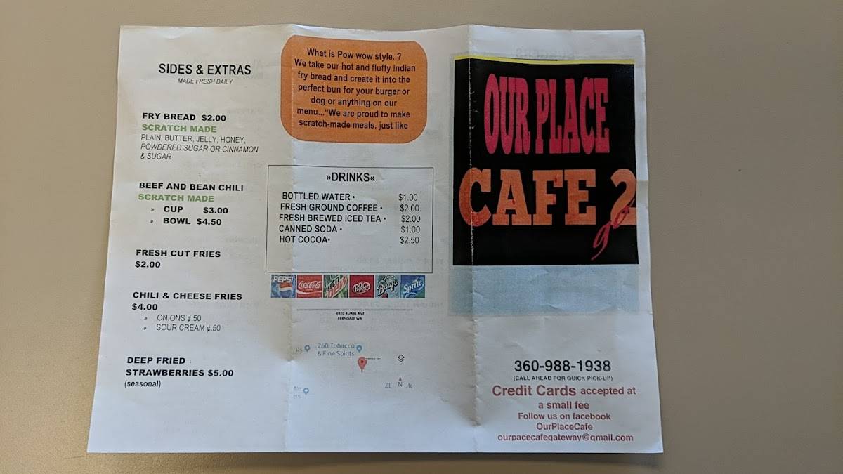 Menu at Our Place Cafe, Ferndale, Rural Ave