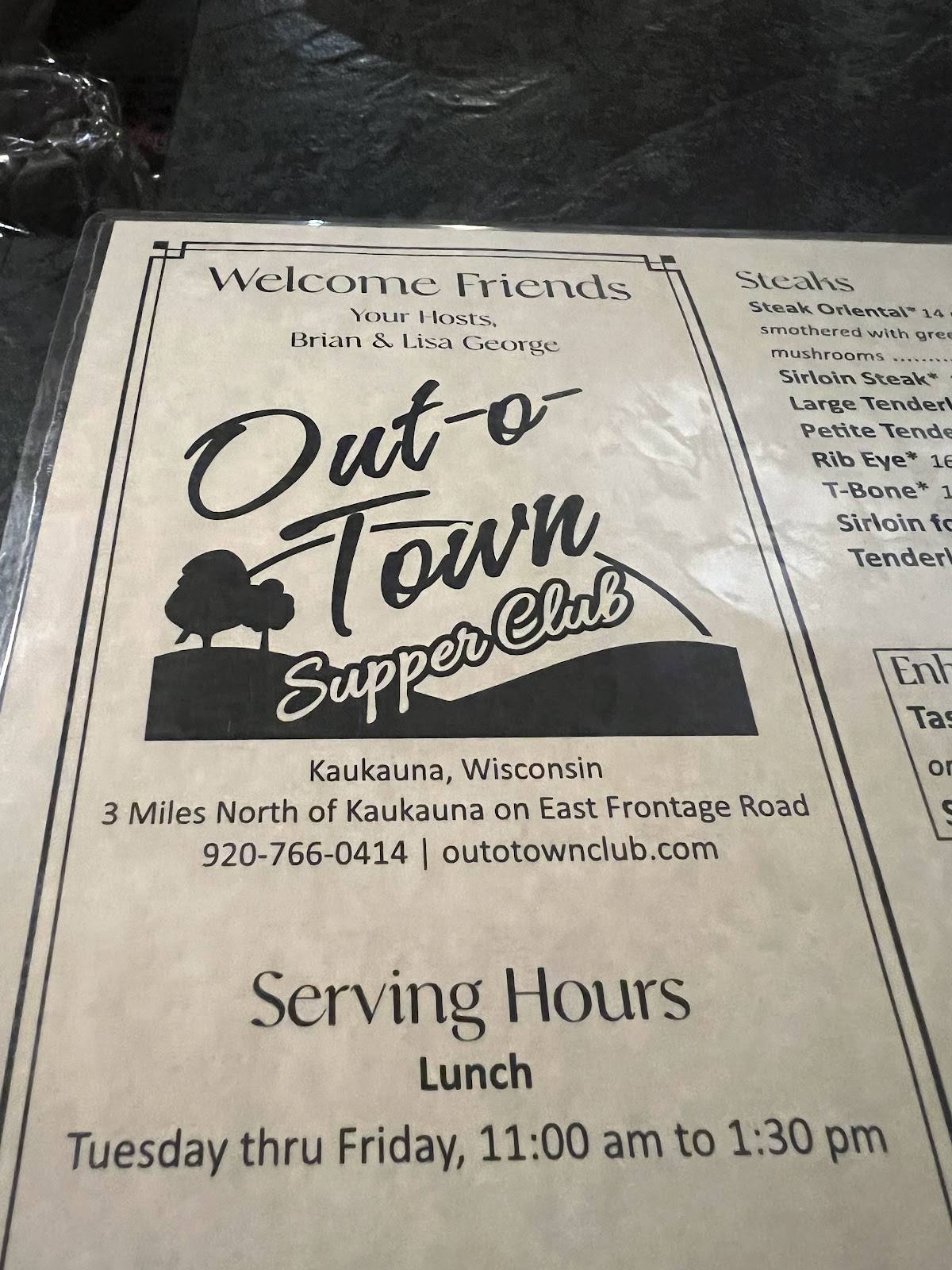 Menu at Out-O-Town Supper Club, Kaukauna