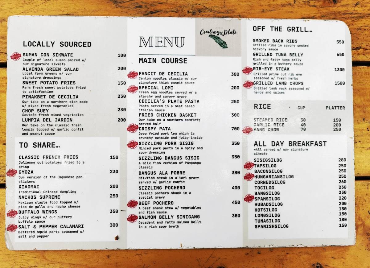 Menu at Outdoor coffee shop at little Baguio, Mutia, Sergio Osmeña