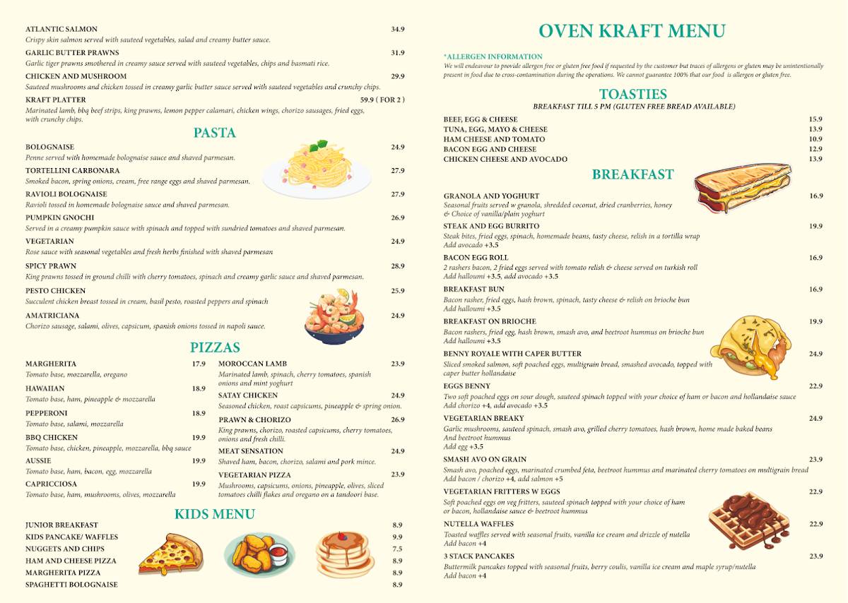 Menu at Oven Kraft Cafe/ Restaurant, Pakenham