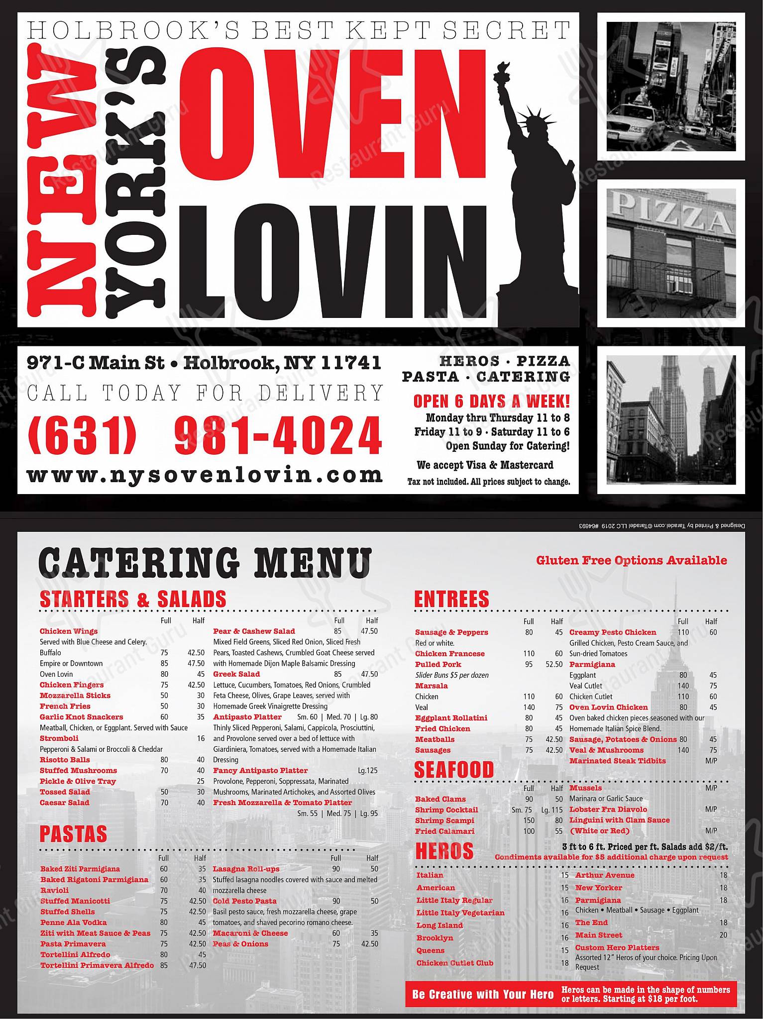 Menu at Oven Lovin Heros & Pizza pizzeria, Holbrook