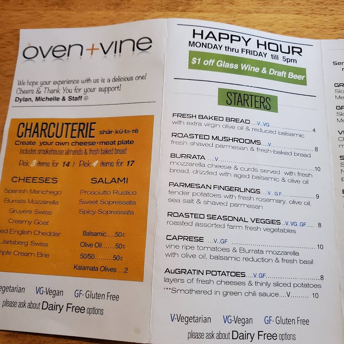 Menu at Oven+Vine pub & bar, Phoenix