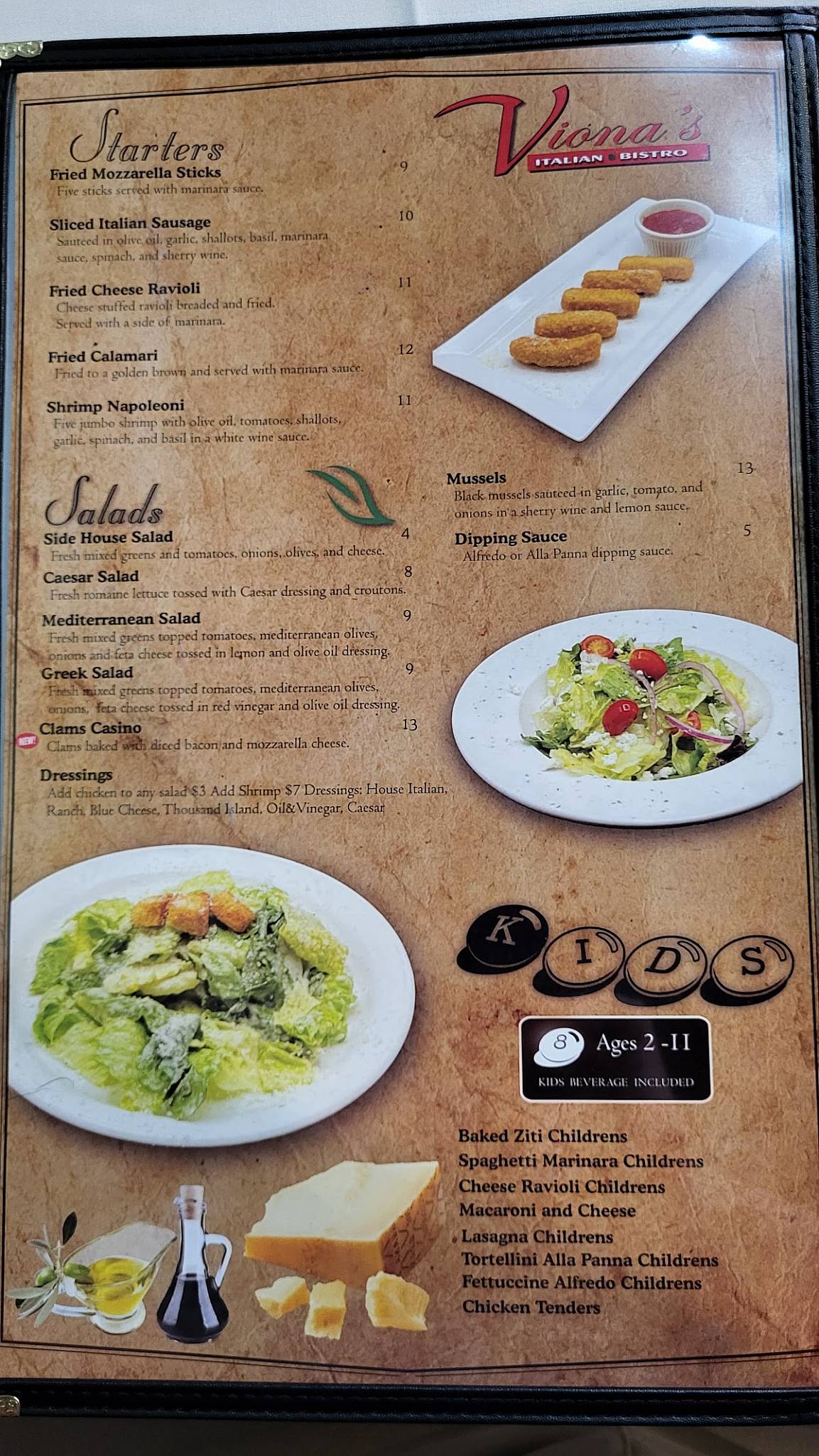 Menu at Viona’s Italian Bistro restaurant, Overland Park